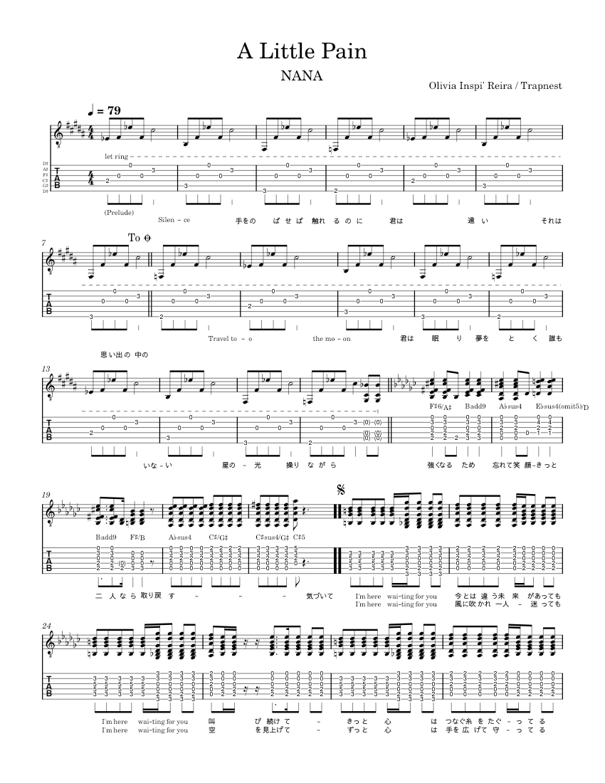 A Little Pain – Olivia Inspi' Reira / Trapnest Sheet Music and Tab with ...
