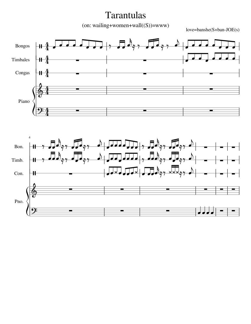 Tarantulas Sheet music for Piano, Bongo, Conga, Timbale (Mixed Quartet ...