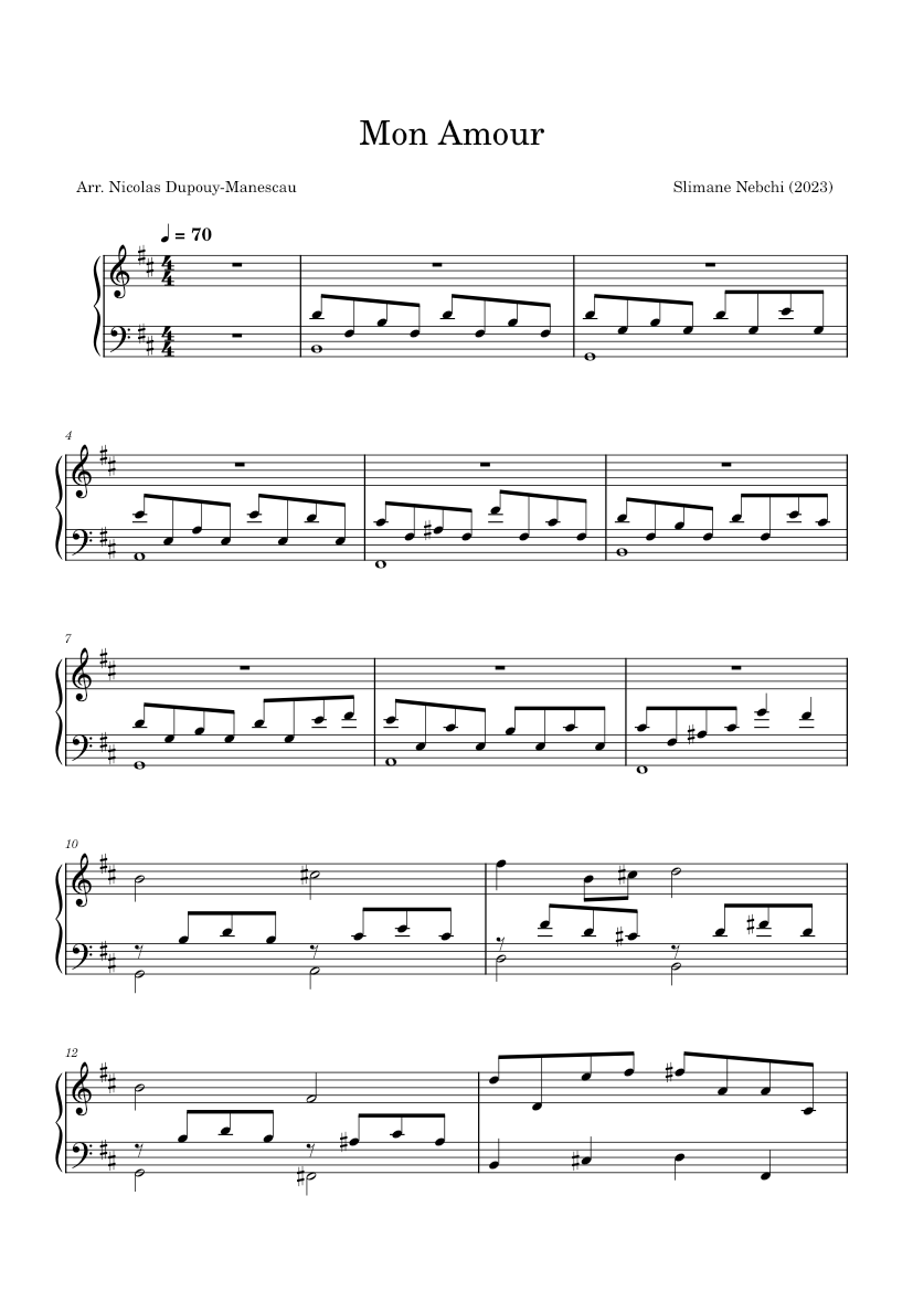 Mon Amour - Slimane Sheet Music with Chords for Piano (Solo ...