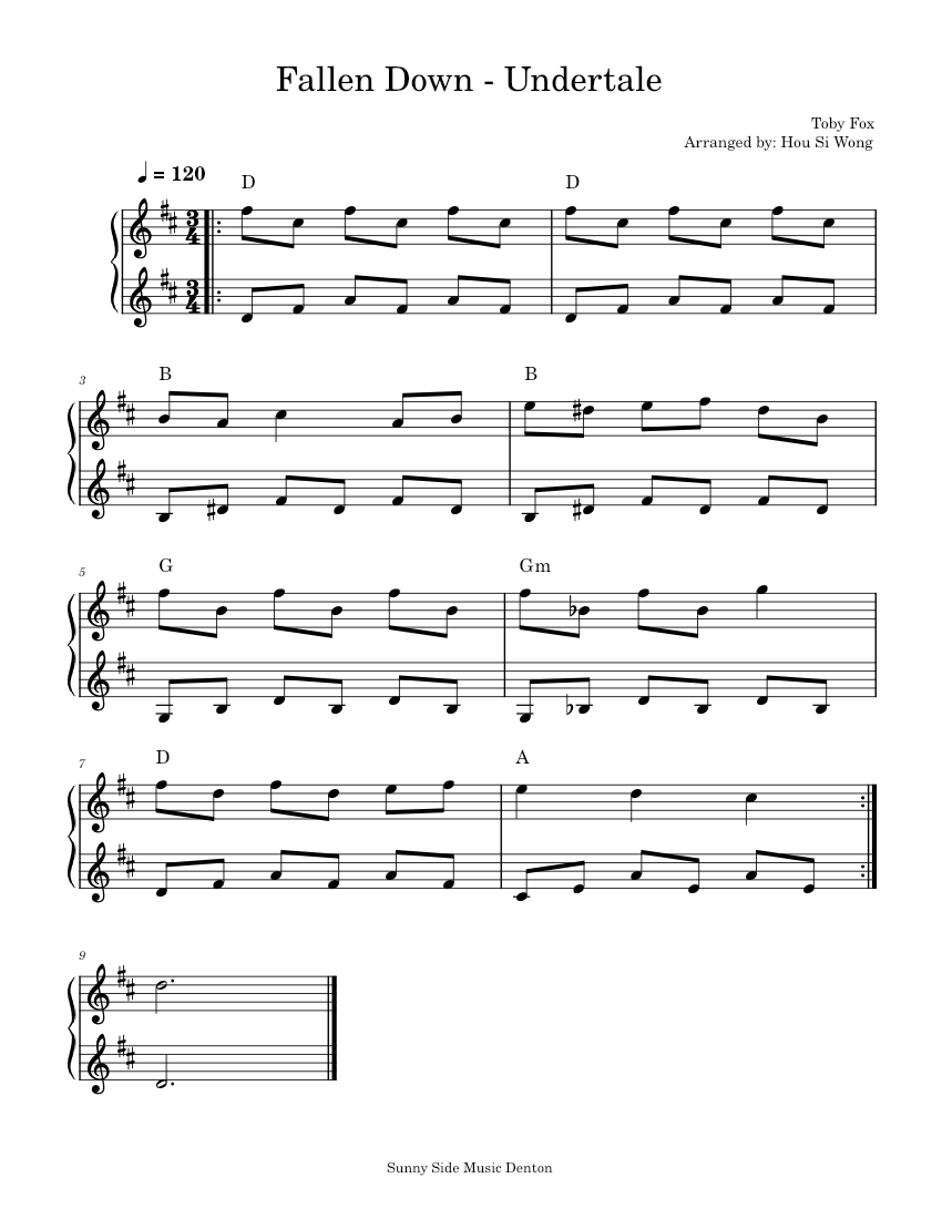 Fallen Down – Toby Fox (Undertale - Easy) Sheet music for Piano (Solo) | Musescore.com