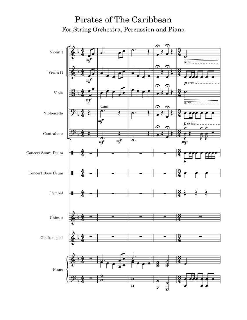 Pirates of The Caribbean Sheet music for Piano, Contrabass ...