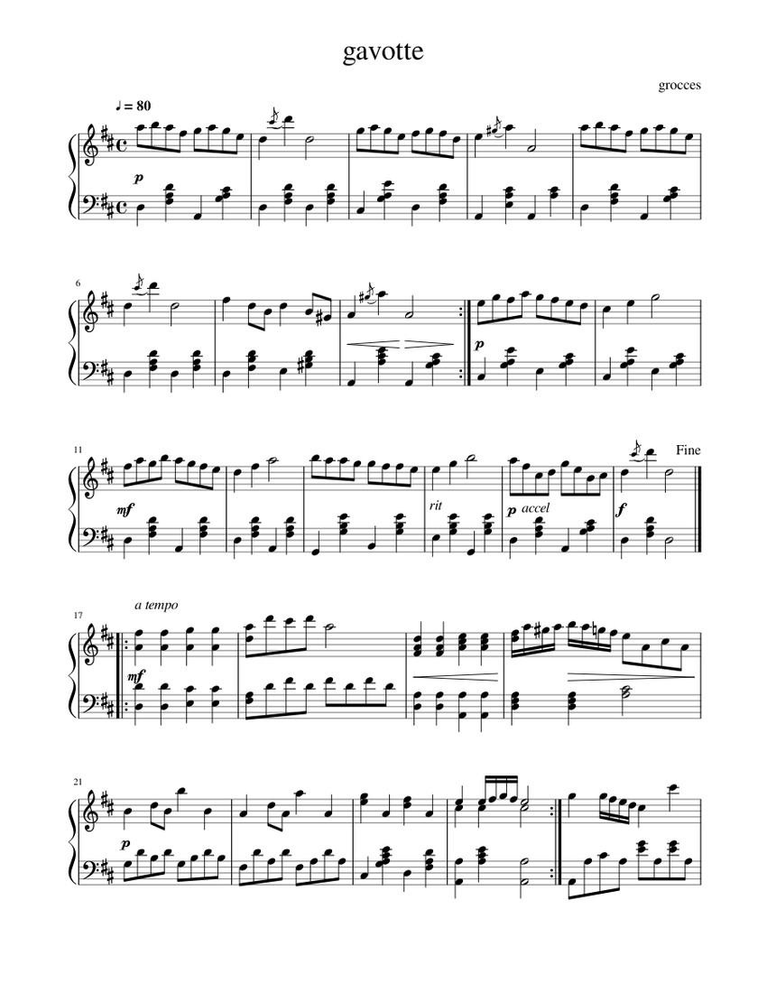 gavotte Sheet music for Piano (Solo) | Musescore.com