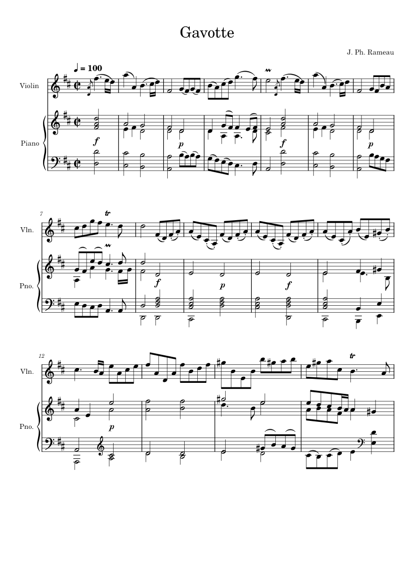 Gavotte Sheet Music for Piano, Violin (Mixed Duet) | MuseScore.com