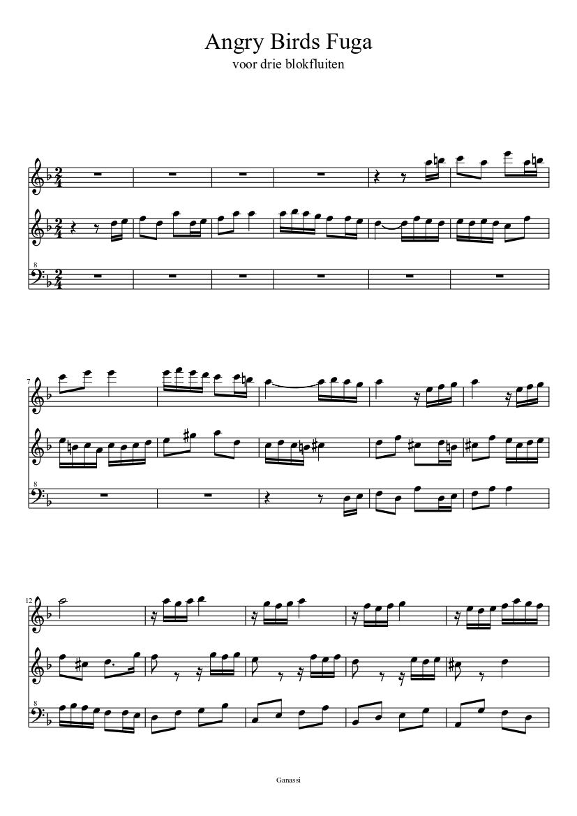 Angry Birds for three recorders Sheet music for Recorder (Mixed Trio ...