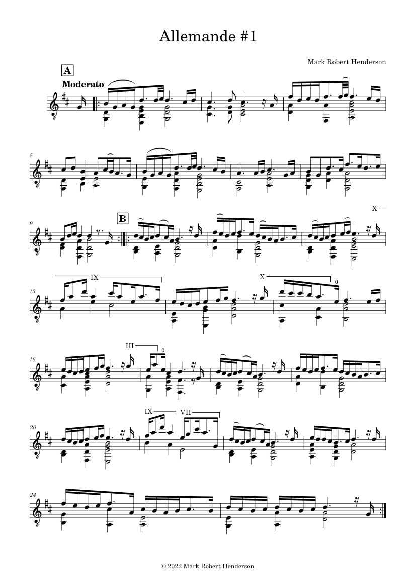 Allemande Sheet music for Guitar (Solo) | Musescore.com