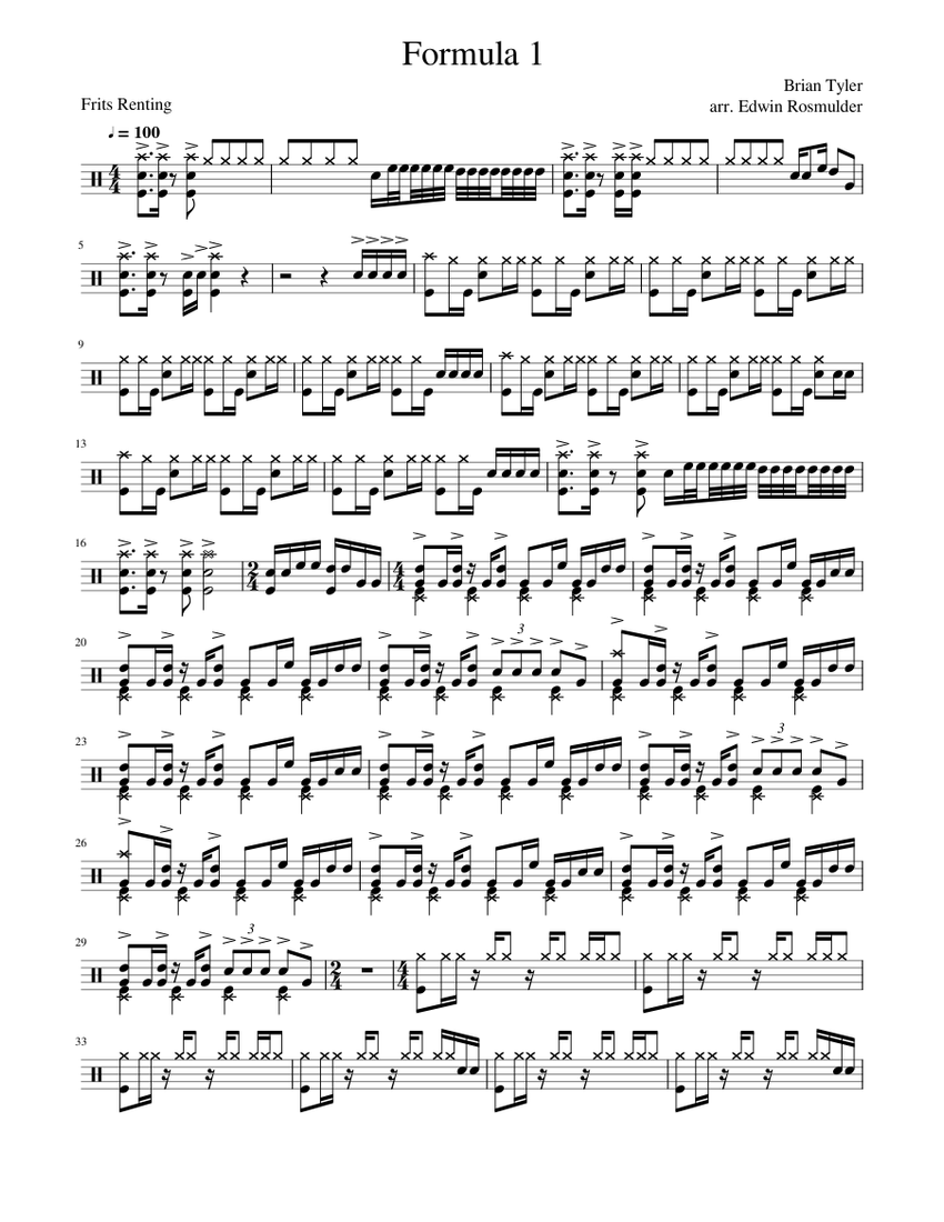 Brian Tyler - Formula 1 - Drum sheet music Sheet music for Drum group (Solo) | Musescore.com