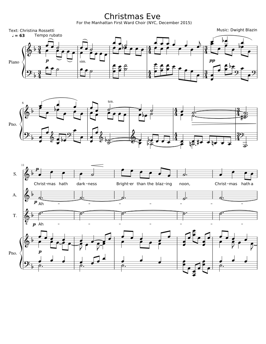 Christmas Eve Sheet Music for Piano, Soprano, Alto, Tenor & more ...