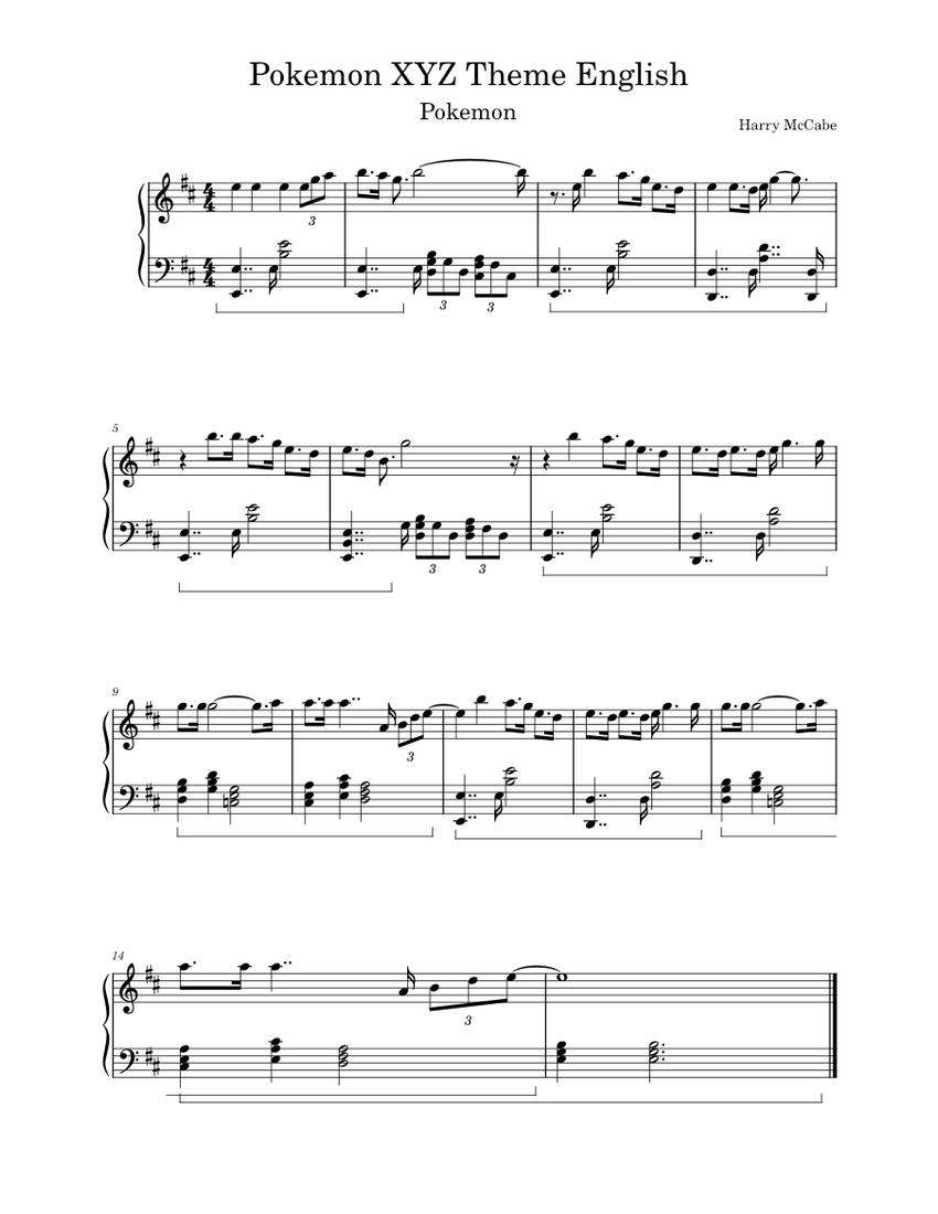 Pokemon XYZ Theme English Sheet music for Piano (Solo) Easy | Musescore.com