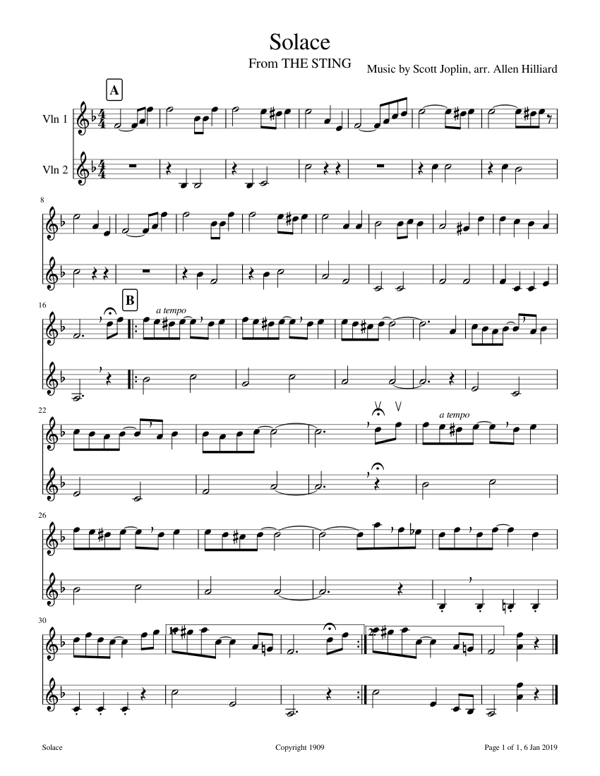 Solace Sheet music for Violin (String Duet) | Musescore.com