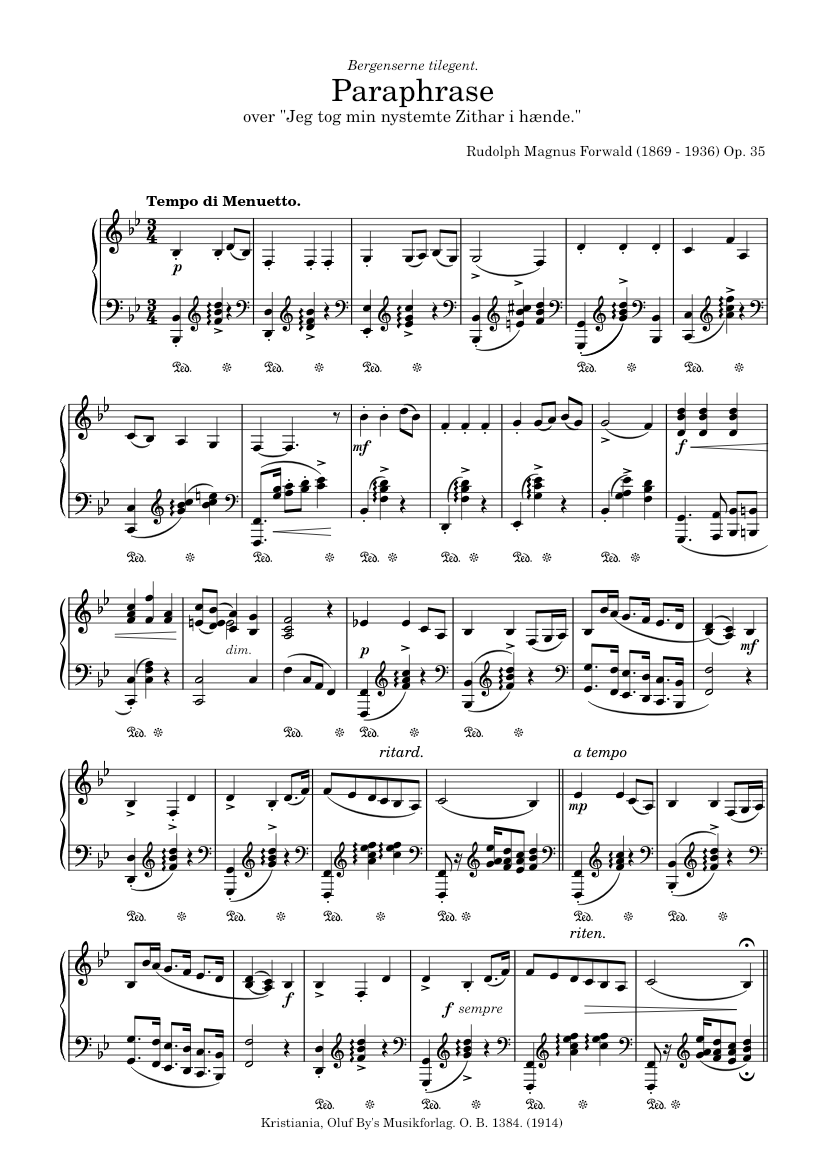 Paraphrase over "Jeg tog min nystemte Zithar i hænde" Sheet music for ...