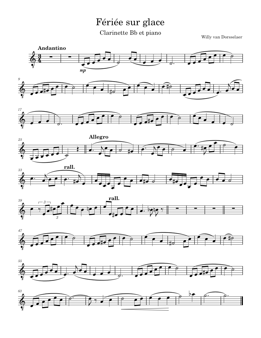 Fériée sur glace / Willy van Dorselaer / Clarinette Bb Sheet music for ...