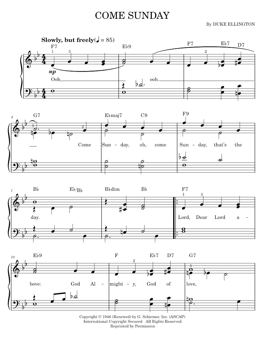 come sunday Sheet music for Piano by Duke Ellington Official ...