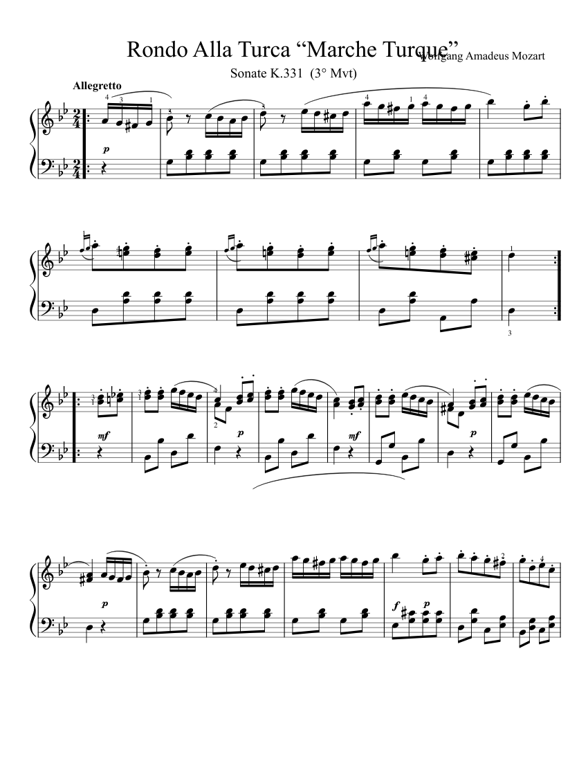 WA_Mozart_Marche_Turque_Turkish_March_fingered Sheet music for Piano ...