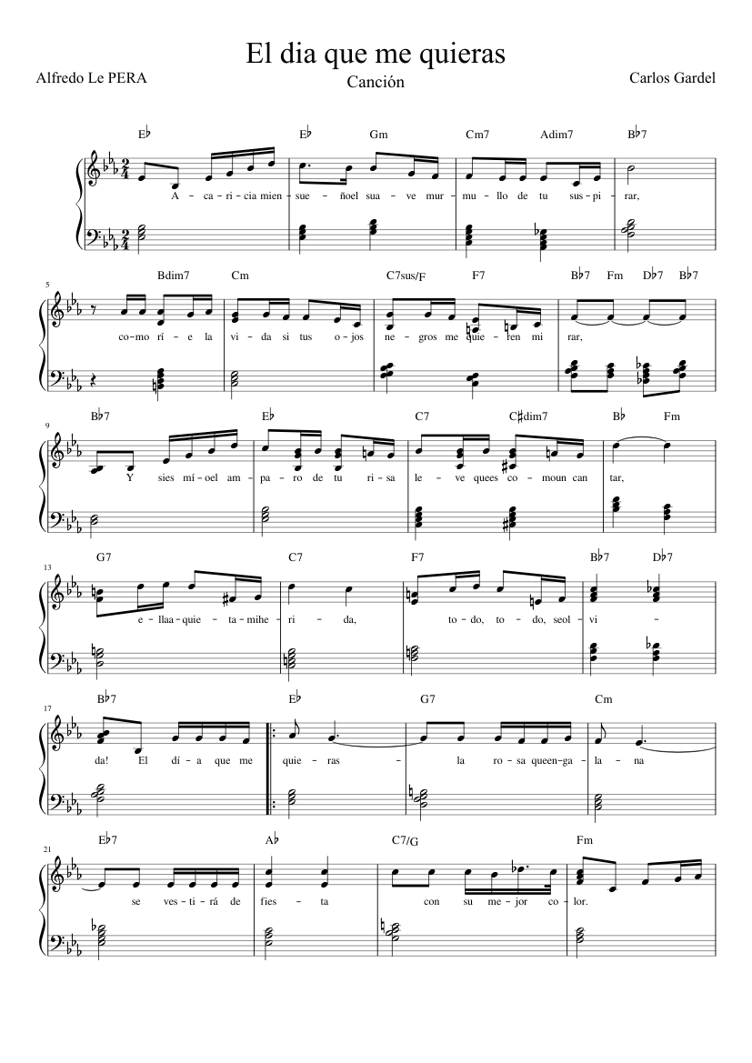 El día que me quieras Sheet music for Piano (Solo) Easy | Musescore.com