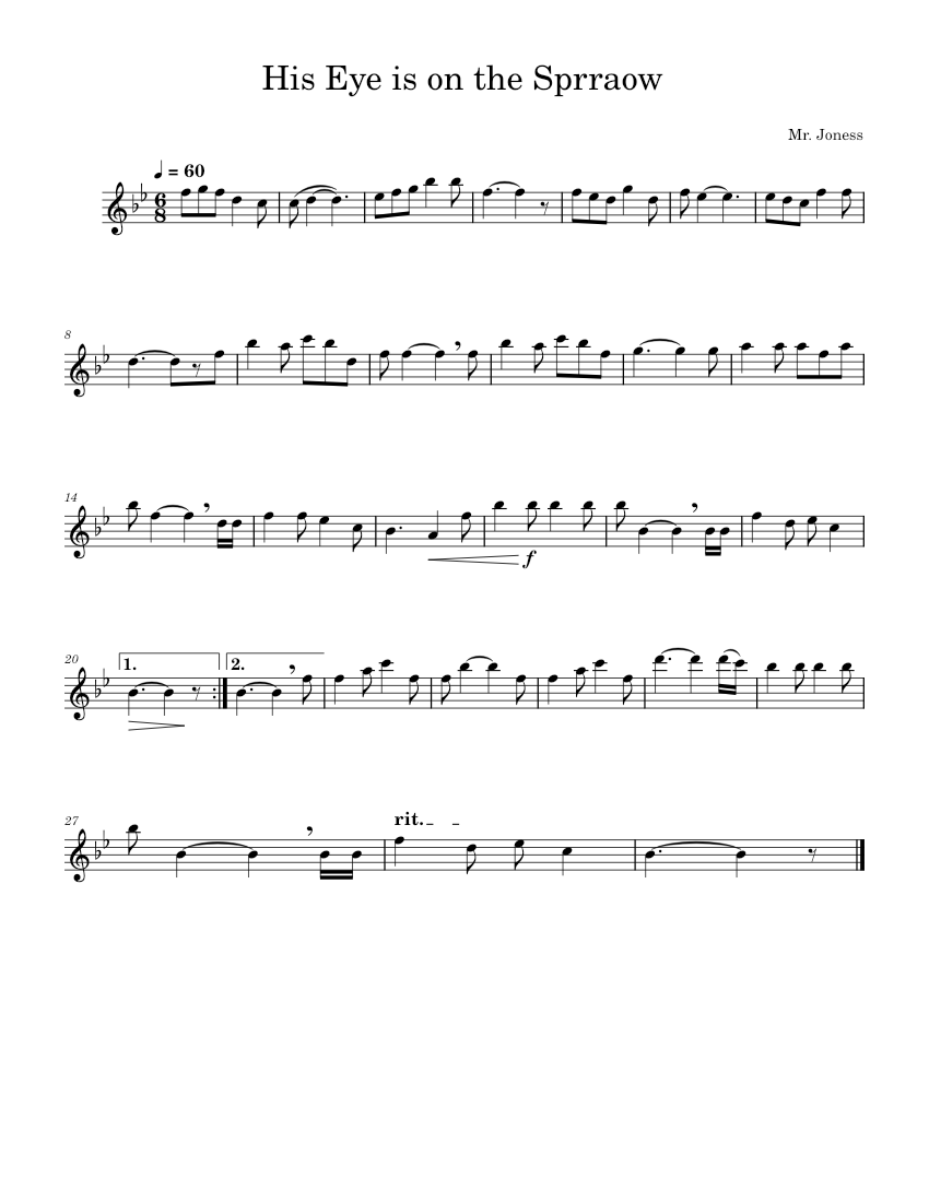 His eye is on the sparrow – Charles H. Gabriel Sheet Music for Saxophone alto (Solo) | MuseScore.com