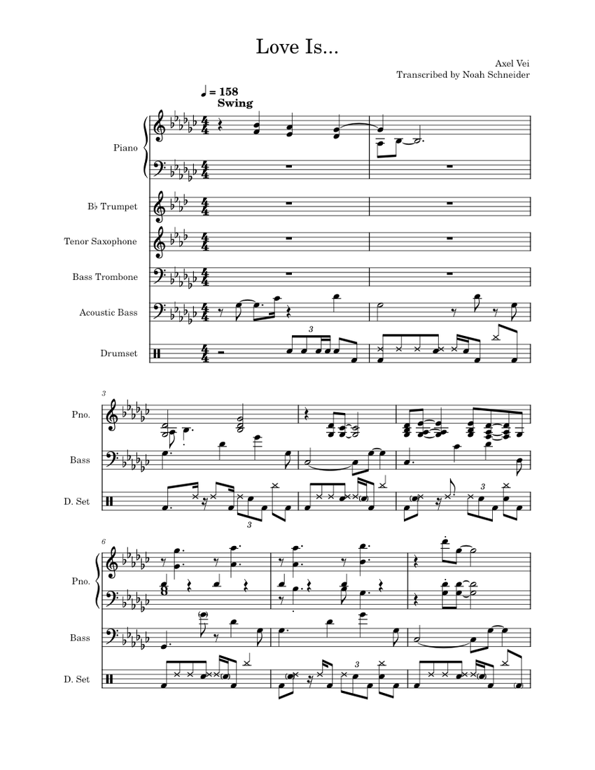 Love Is... Sheet music for Piano, Trombone bass, Saxophone tenor ...