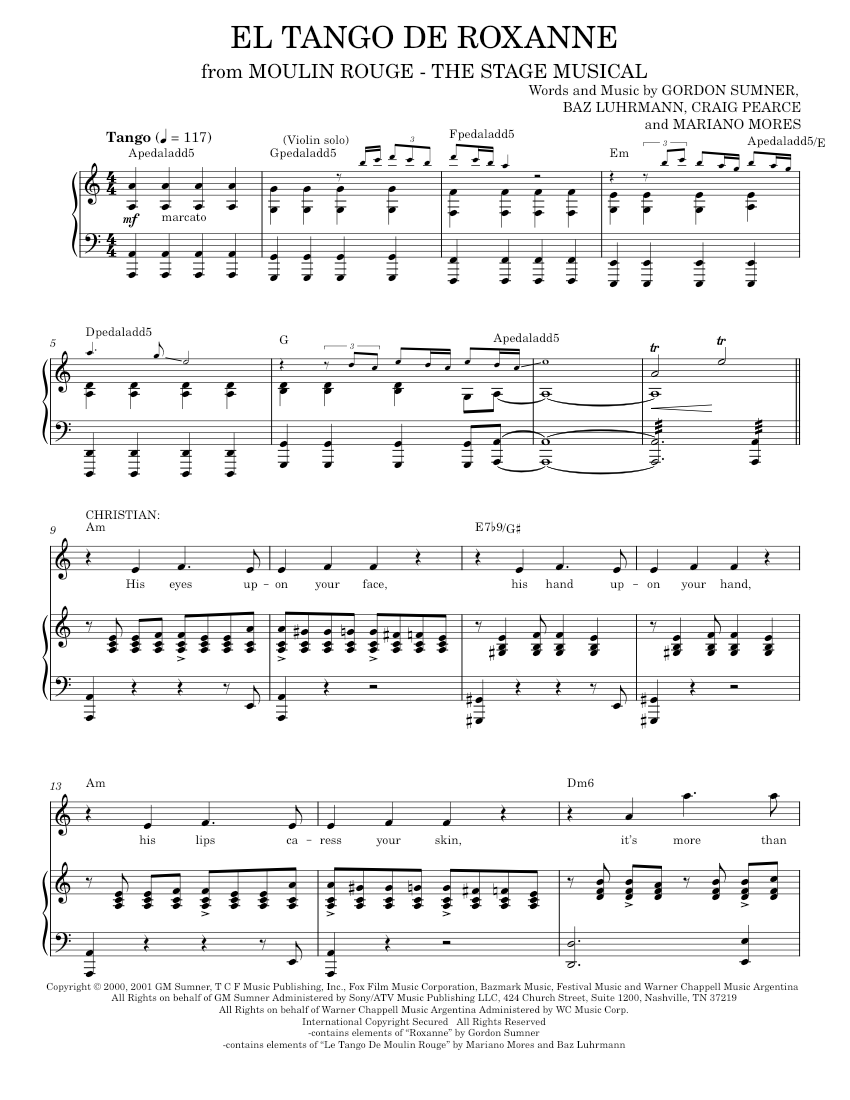 El Tango De Roxanne (from Moulin Rouge! The Musical) Sheet music for ...