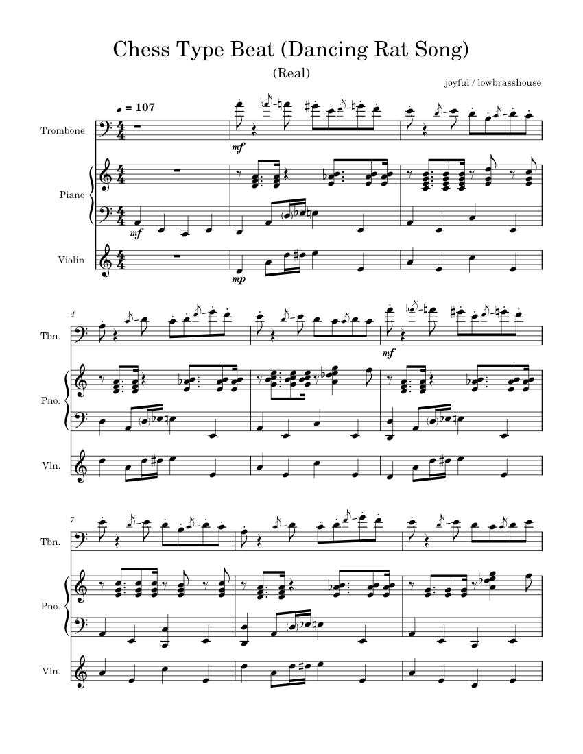 Chess Type Beat Sheet Music for Piano, Trombone, Violin (Mixed Trio ...