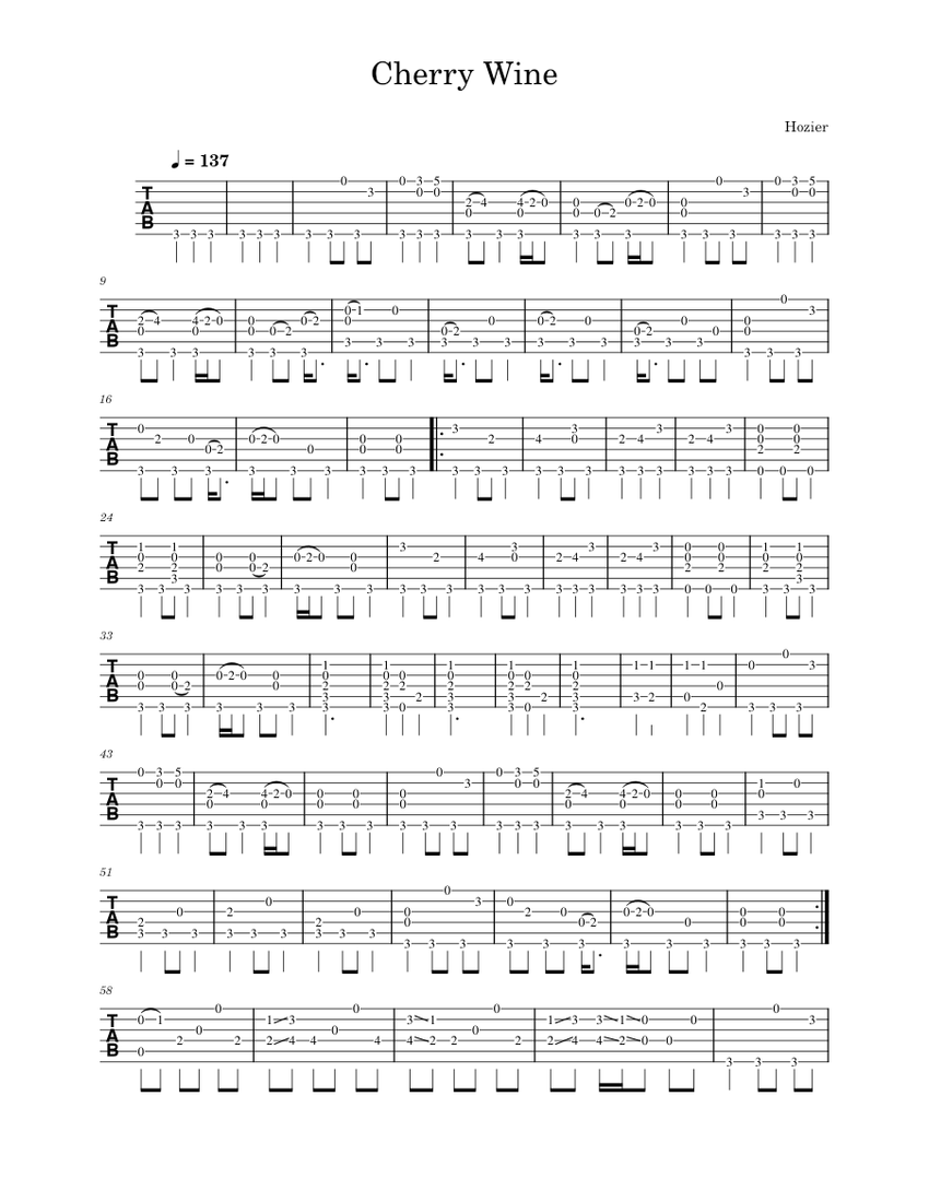 Cherry Wine – Hozier Sheet music for Guitar (Solo) | Musescore.com