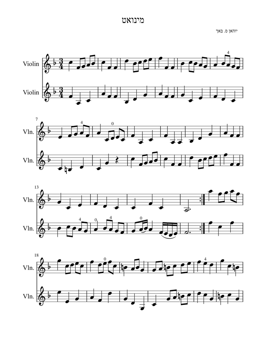 Bach Minuet 2 vln Sheet music for Violin (String Duet) | Musescore.com