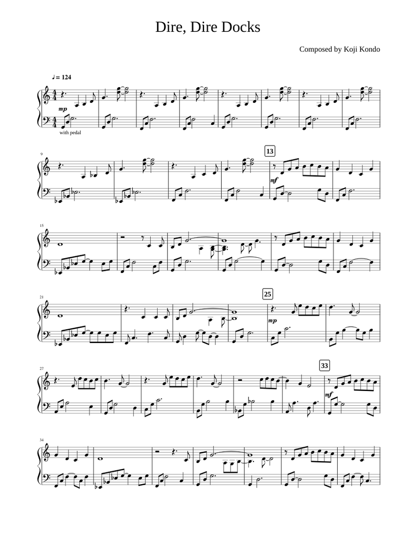 Dire, Dire Docks Sheet music for Piano (Solo) Easy | Musescore.com