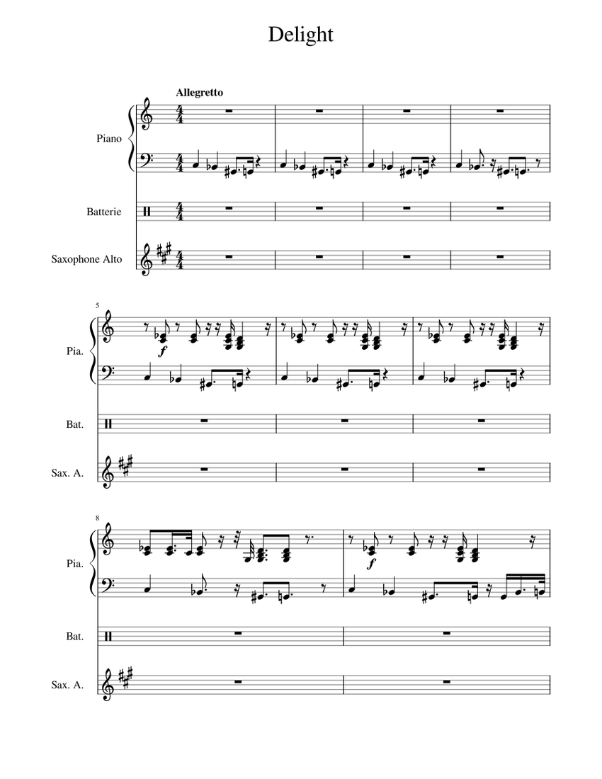 Delight - Jamie Sheet music for Piano, Saxophone alto, Drum group ...