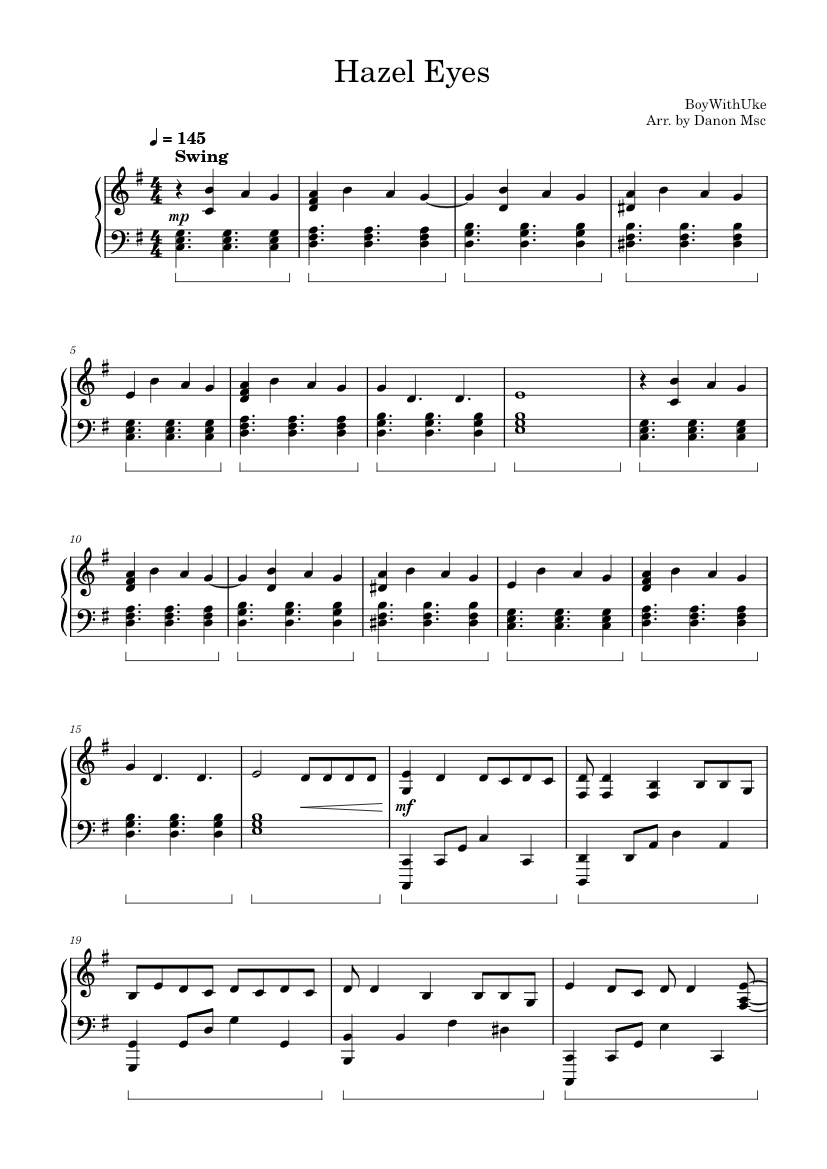 Hazel Eyes – BoyWithUke (Full Piano Cover) Sheet music for Piano (Solo ...