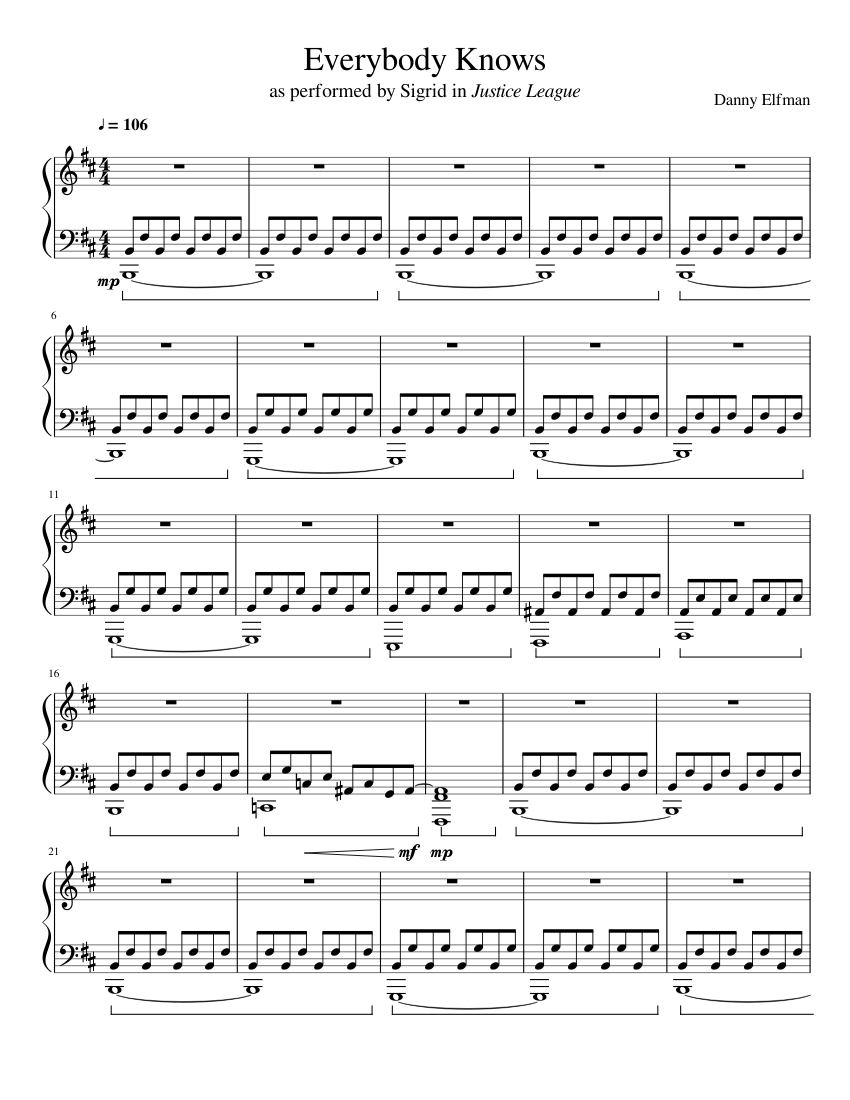 Everybody Knows Sheet Music for Piano (Solo) Easy | MuseScore.com