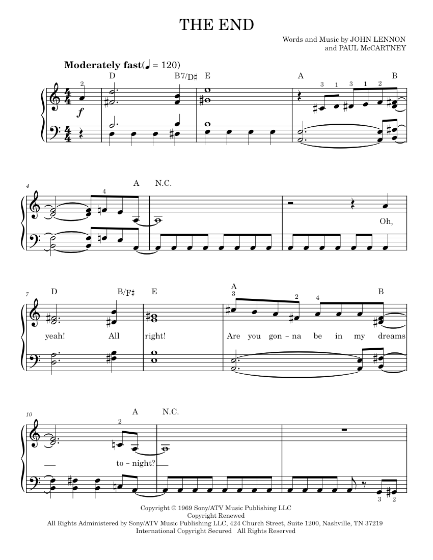 Play Official version of The end sheet music by The Beatles for Piano ...