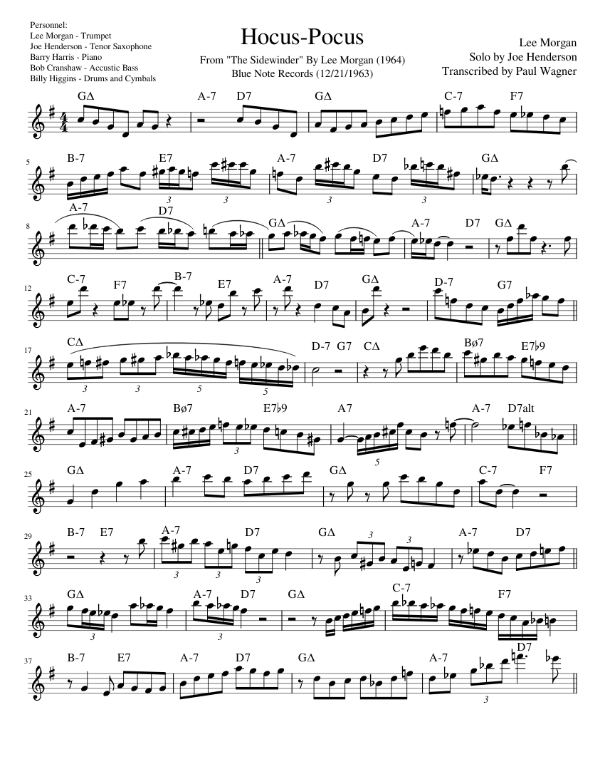 Hocus-Pocus Henderson Sheet music for Saxophone tenor (Solo ...