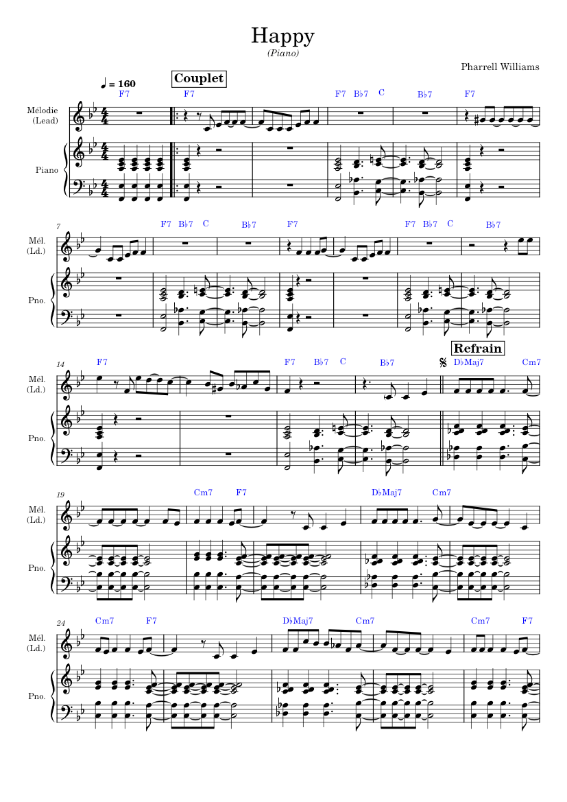 02. Happy – Pharrell Williams - piano Sheet Music with Chords for Piano ...