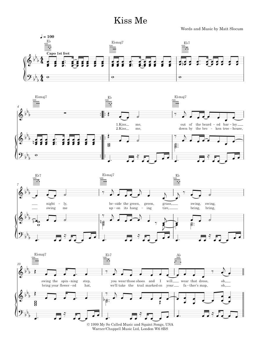 Play Official version of Kiss me Sheet Music by Sixpence None the ...