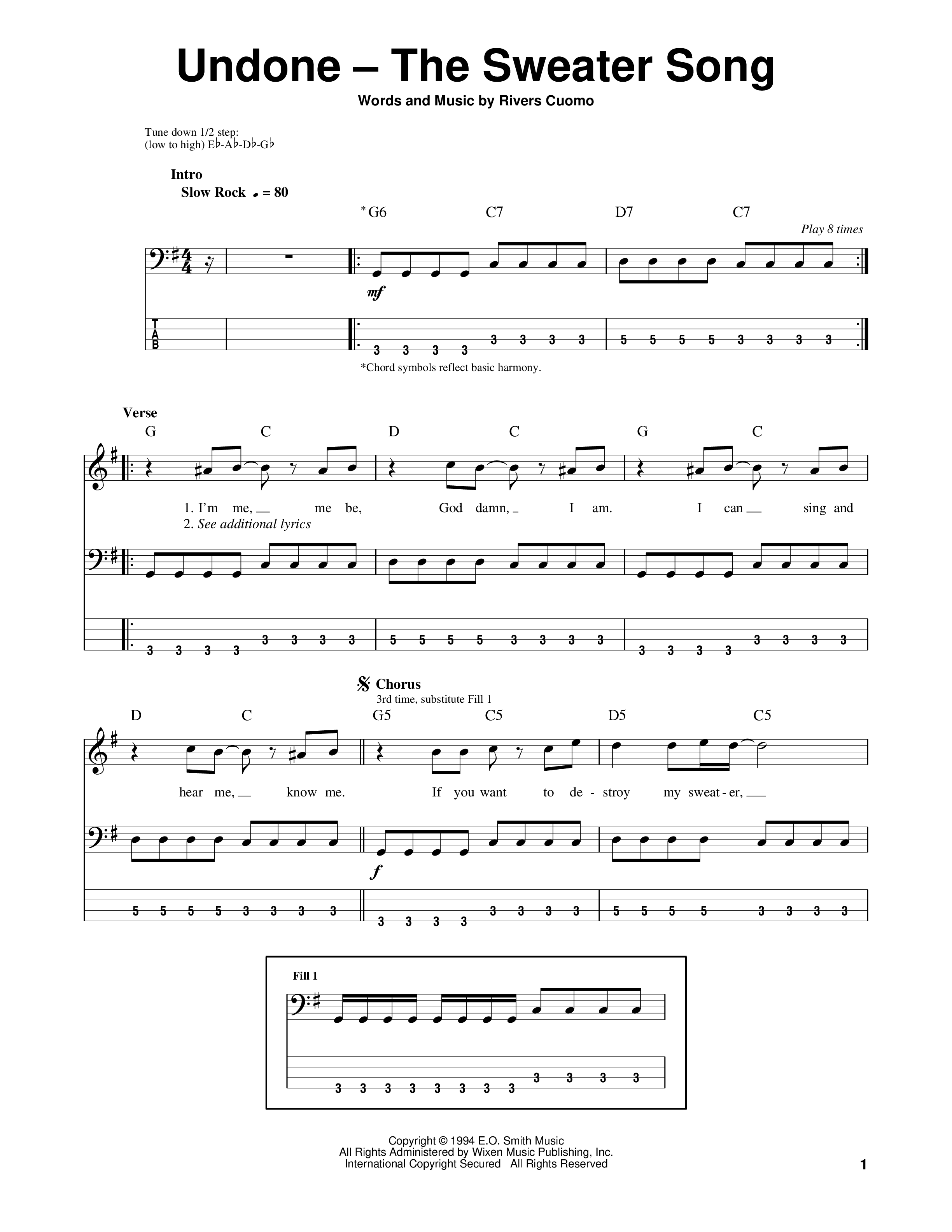Play Official version of Undone (The Sweater Song) sheet music by Weezer for Guitar, Bass guitar ...
