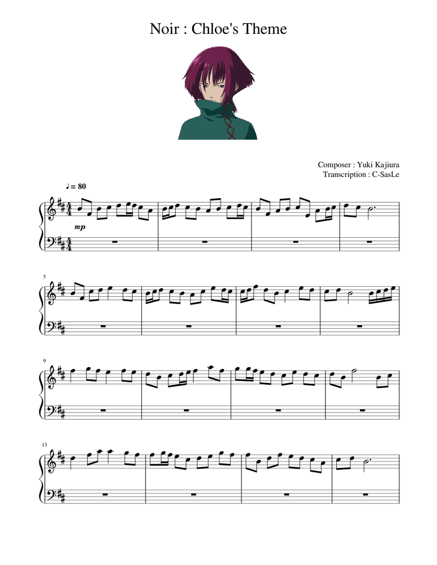 Noir OST : Chloe's Theme Sheet music for Piano (Solo) Easy | Musescore.com
