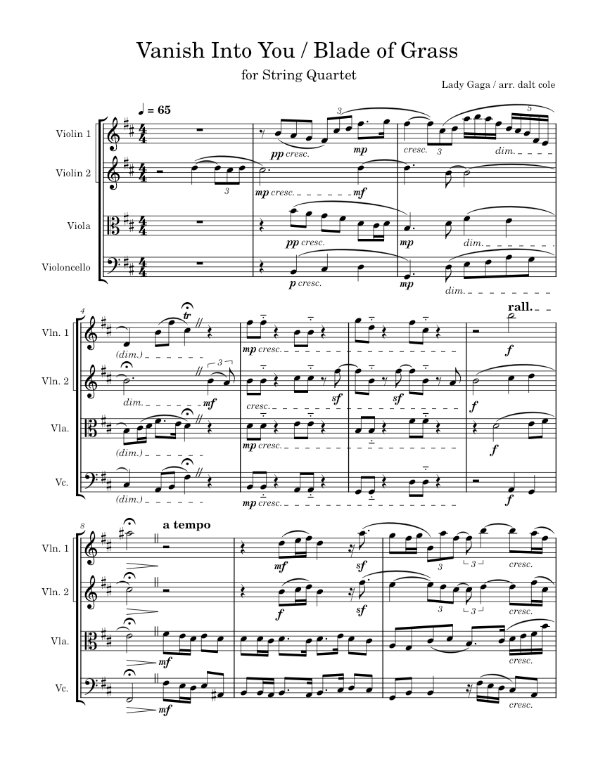 Vanish Into You – Lady Gaga Sheet Music for Violin, Viola, Cello ...
