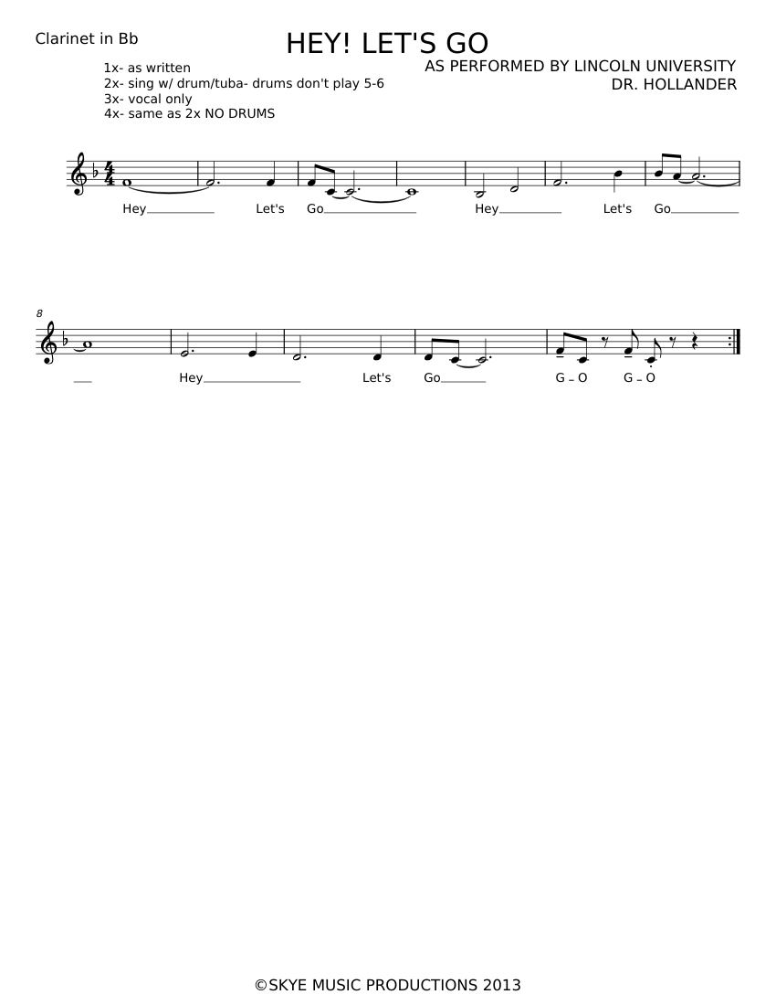 HEY! LET'S GO - DR. HOLLANDER Sheet music for Clarinet in b-flat (Solo) | Musescore.com