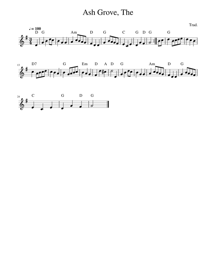 Traditional music - The Ash Grove Sheet music for Piano (Solo) Easy ...