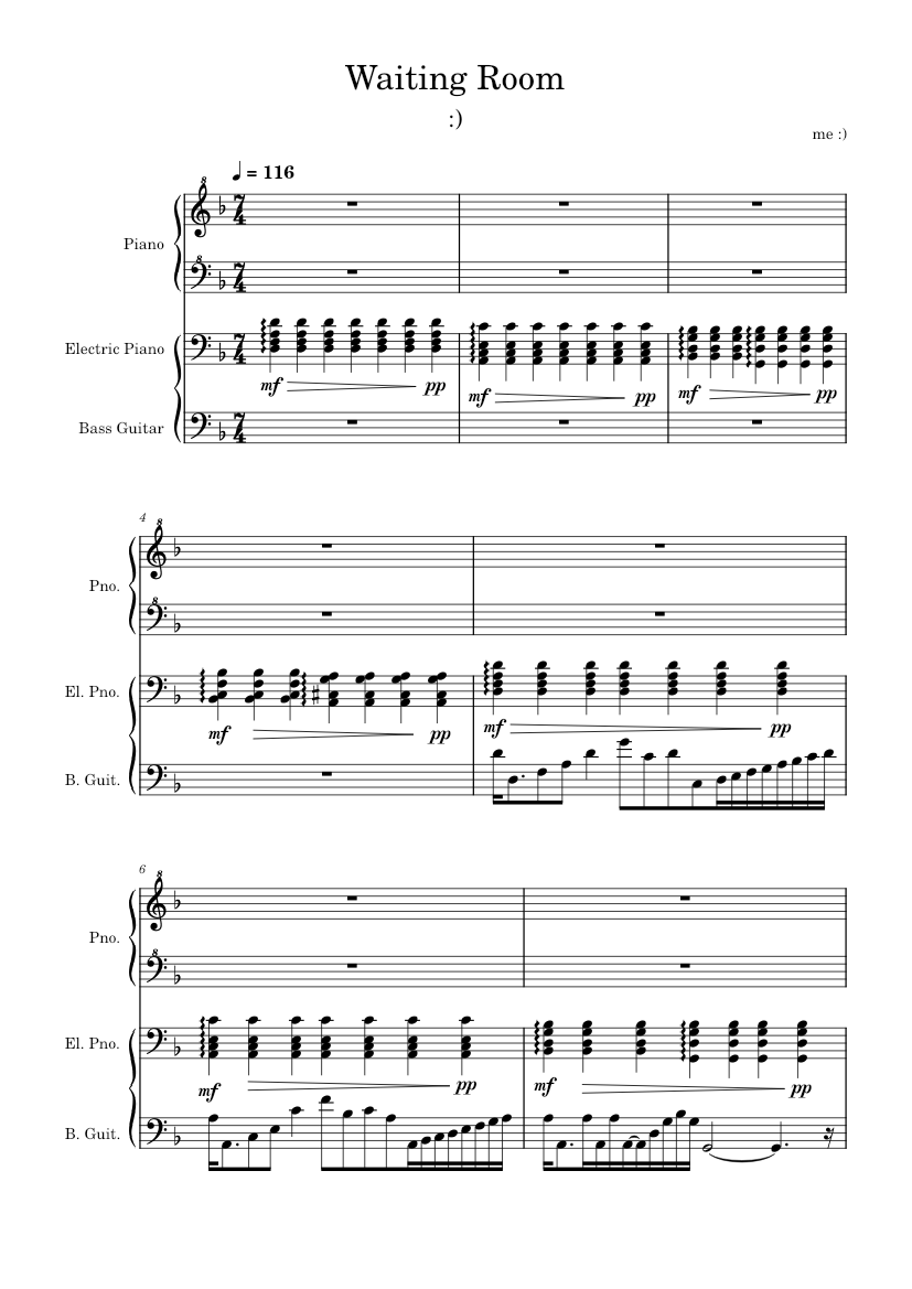 Waiting Room Sheet Music for Piano, Bass guitar (Mixed Trio ...
