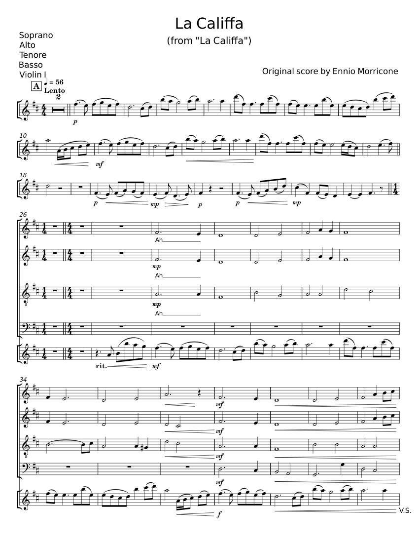 La Califfa - Ennio Morricone Sheet Music for Violin, Synthesizer (Mixed ...