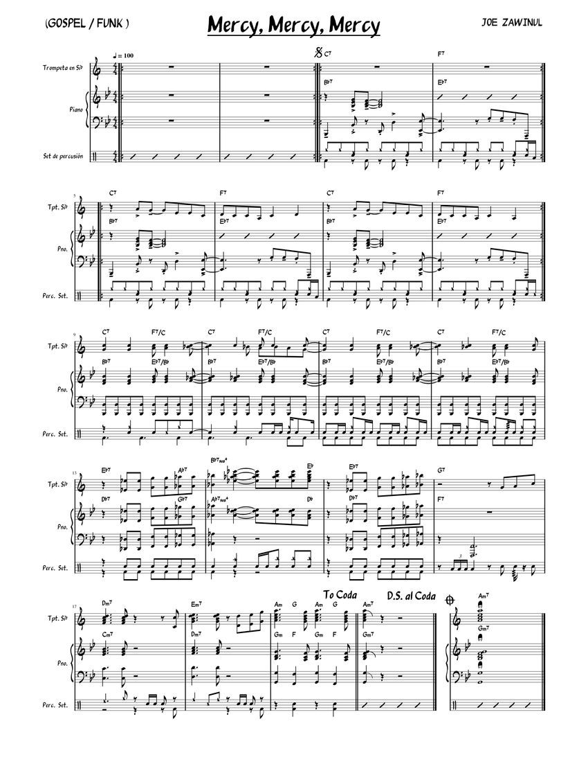 Mercy, Mercy, Mercy Sheet music for Piano, Trumpet in b-flat, Drum ...