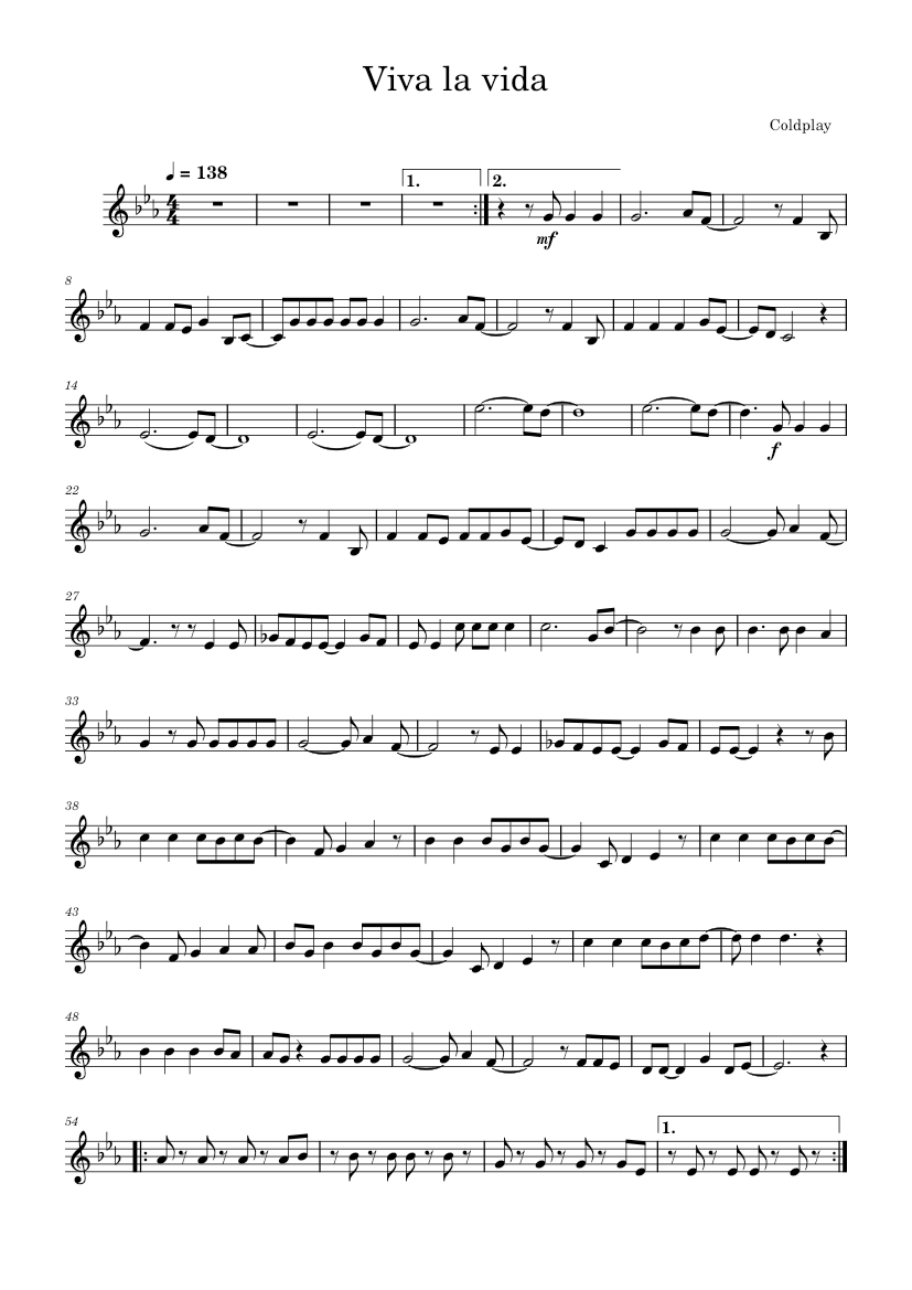 Viva la Vida – Coldplay Viva la Vida – french horn Sheet Music for ...