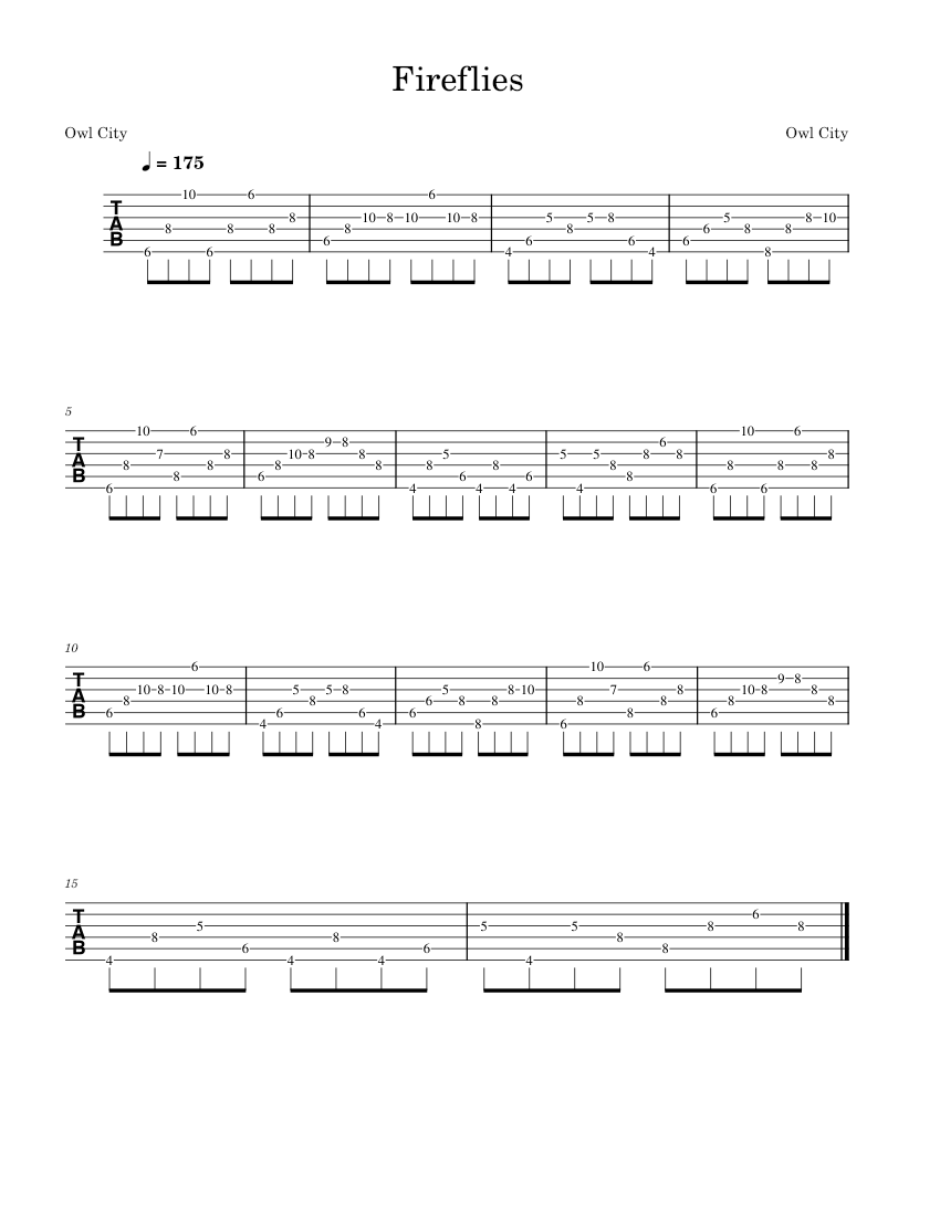 Fireflies – Owl City Fireflies Sheet music for Guitar (Solo ...
