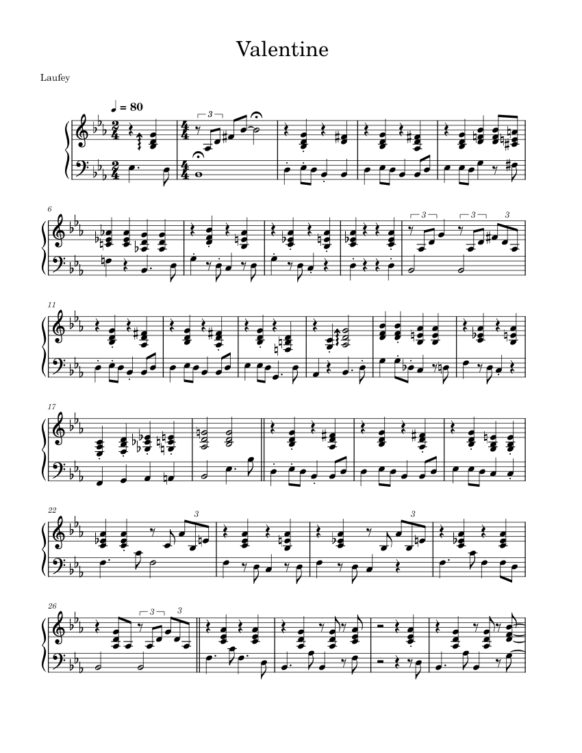 Valentine piano cover Sheet music for Piano (Piano-Voice) Easy ...