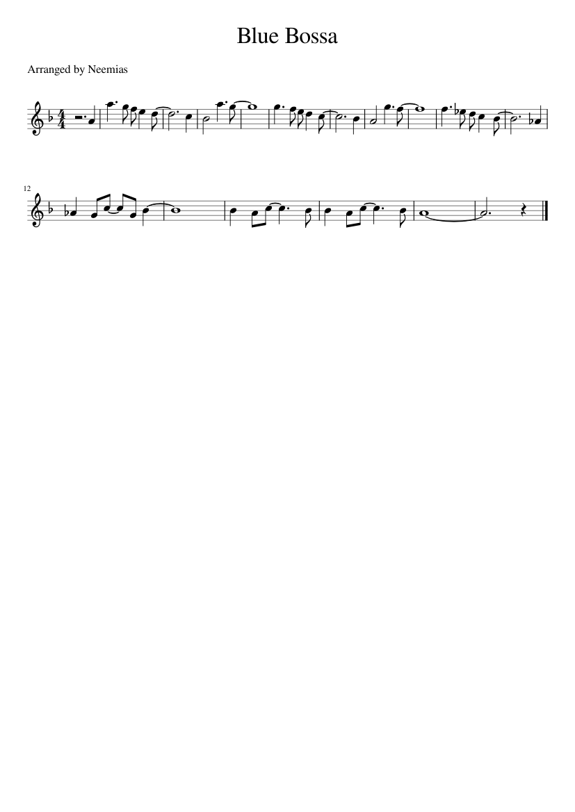 Blue Bossa Sheet Music for Trumpet in b-flat (Solo) | MuseScore.com