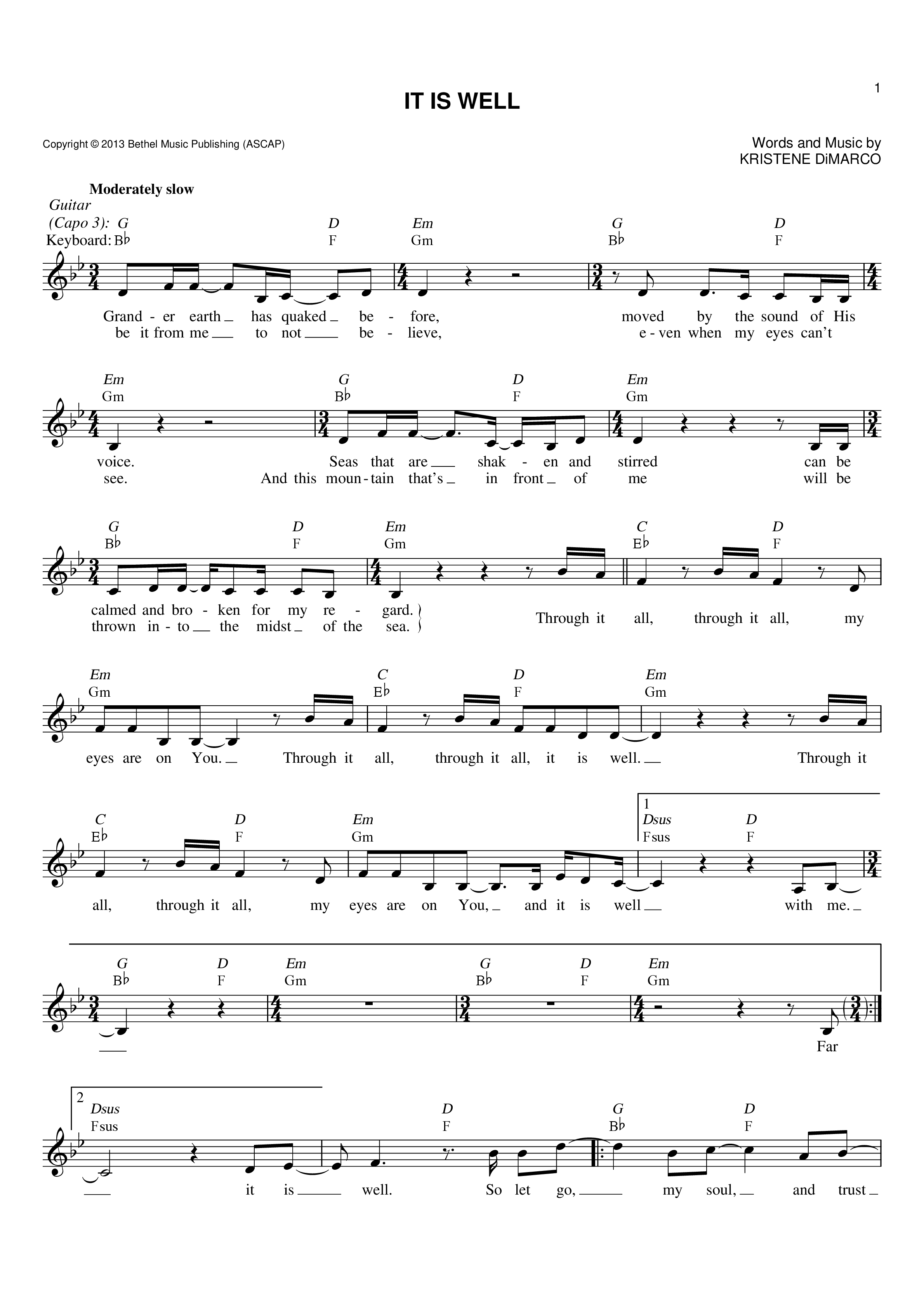 Play Official version of It is well Sheet Music by Bethel Music for ...