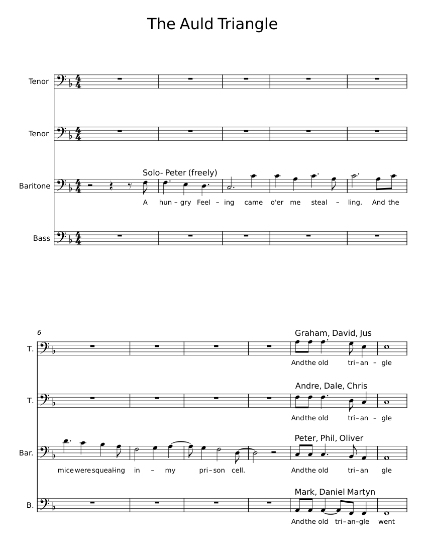 The Auld Triangle Sheet Music for Bass guitar, Synthesizer (Mixed ...