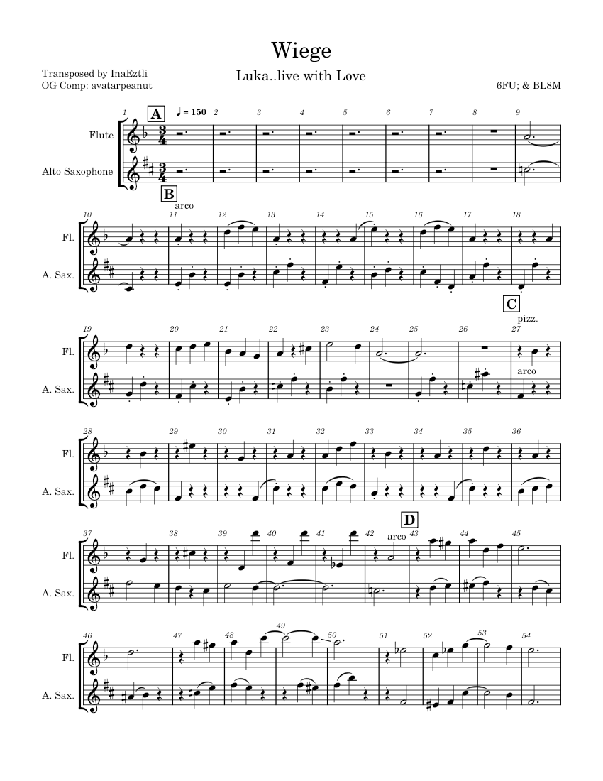 Wiege (VIVINOS - ALNST Original Soundtrack Part.9) – BL8M & 6FU Sheet ...