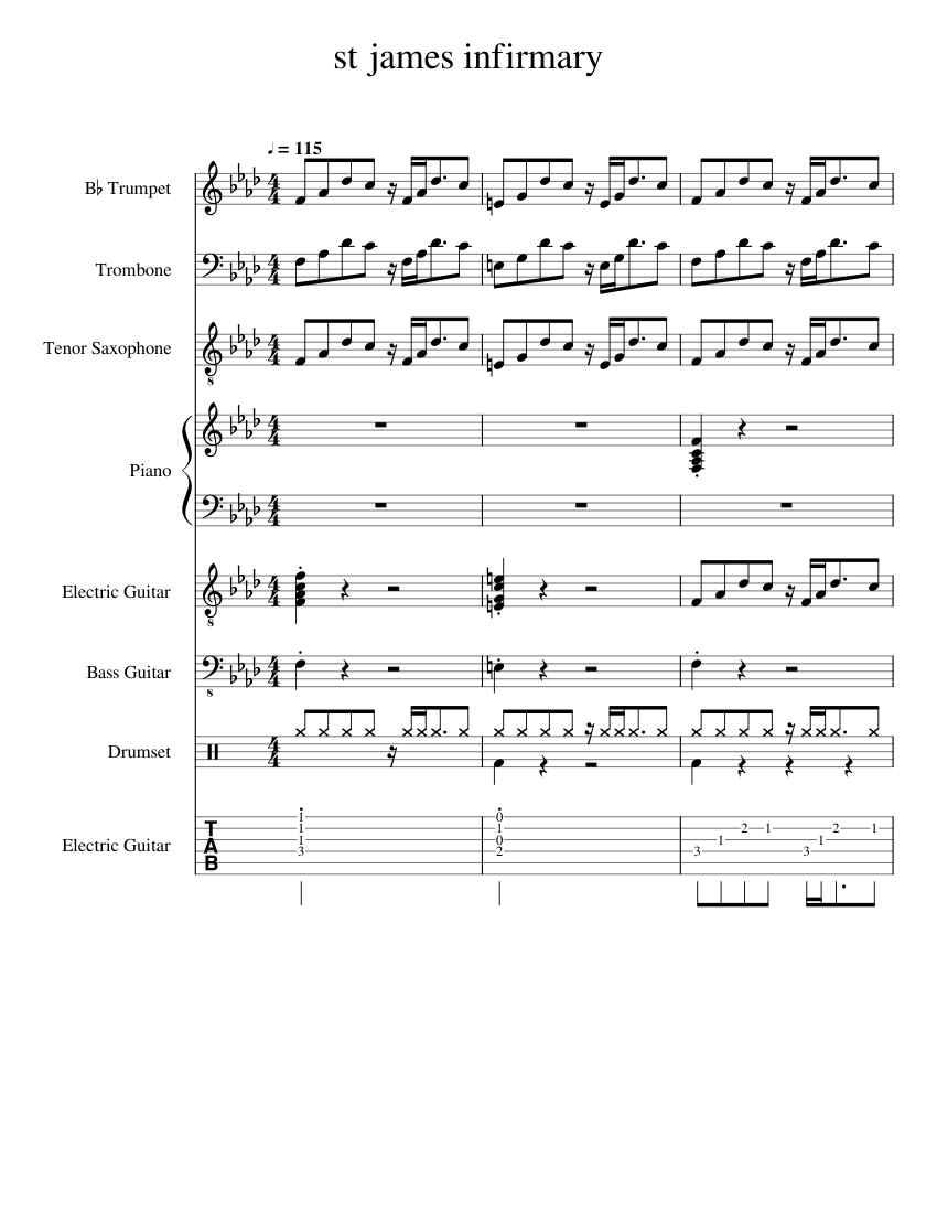 st james infirmary Sheet music for Piano, Trumpet (In B Flat), Trombone, Drum Group & more ...