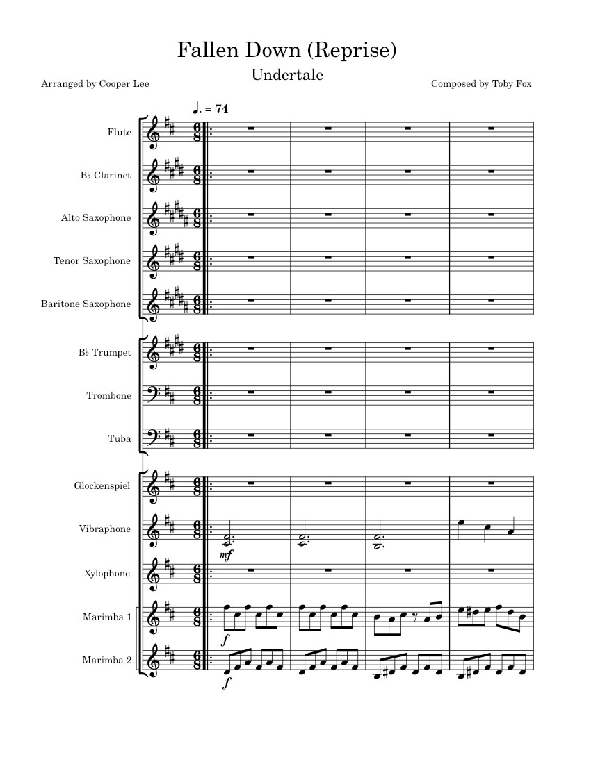 Fallen Down (Reprise) – Toby Fox for Concert Band Sheet music for ...
