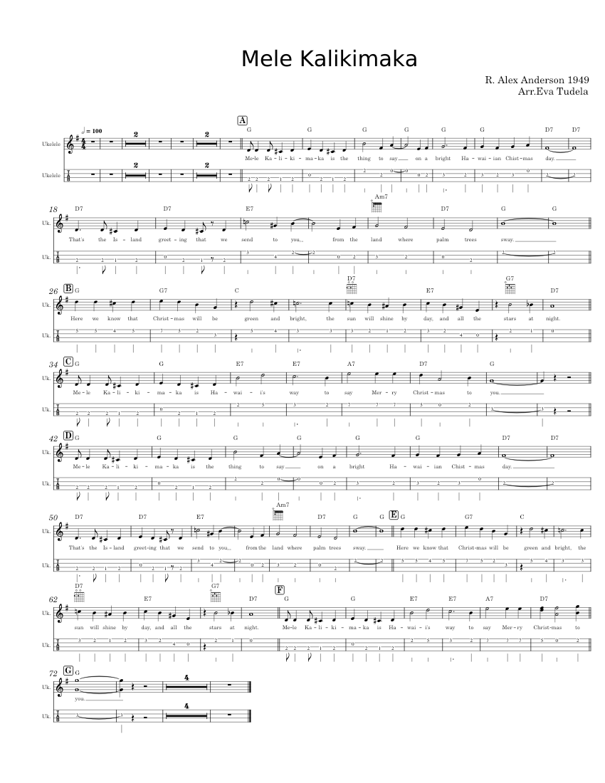 Mele Kalikimaka – Robert Alexander Anderson Mele kalikimaka Sheet music ...